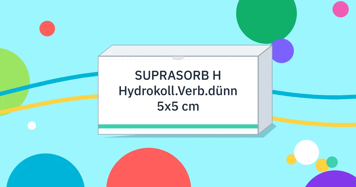 Symbolbild: Packung mit der Aufschrift SUPRASORB H Hydrokoll.Verb.dünn 5x5 cm (PZN 16240002) – Verfügbarkeit und Bezug in Apotheken in Frankfurt am Main