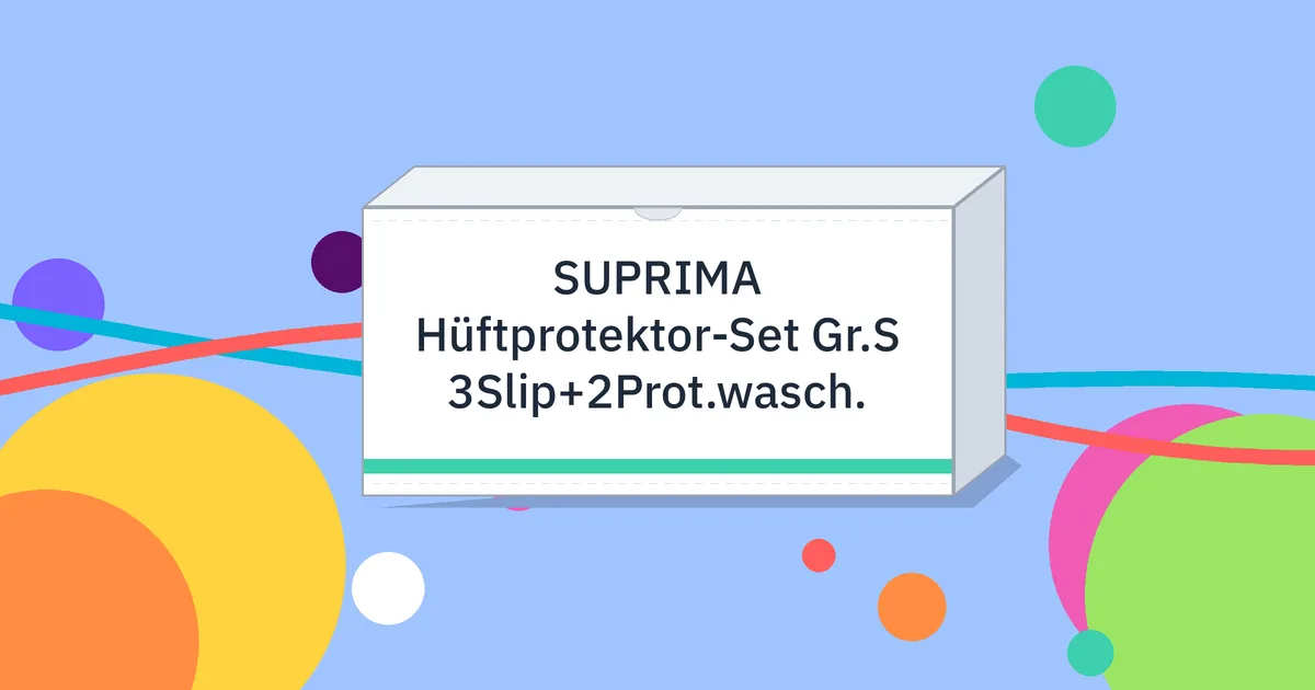 Symbolbild: Packung mit der Aufschrift SUPRIMA Hüftprotektor-Set Gr.S 3Slip+2Prot.wasch. (PZN 09784173) – Verfügbarkeit und Bezug in Apotheken in Frankfurt am Main