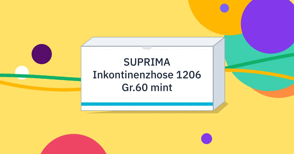 Symbolbild: Packung mit der Aufschrift SUPRIMA Inkontinenzhose 1206 Gr.60 mint (PZN 07632559) – Verfügbarkeit und Bezug in Apotheken in Frankfurt am Main