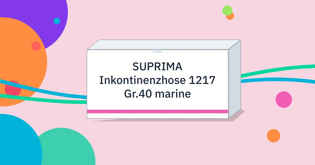 Symbolbild: Packung mit der Aufschrift SUPRIMA Inkontinenzhose 1217 Gr.40 marine (PZN 19174317) – Verfügbarkeit und Bezug in Apotheken in Frankfurt am Main