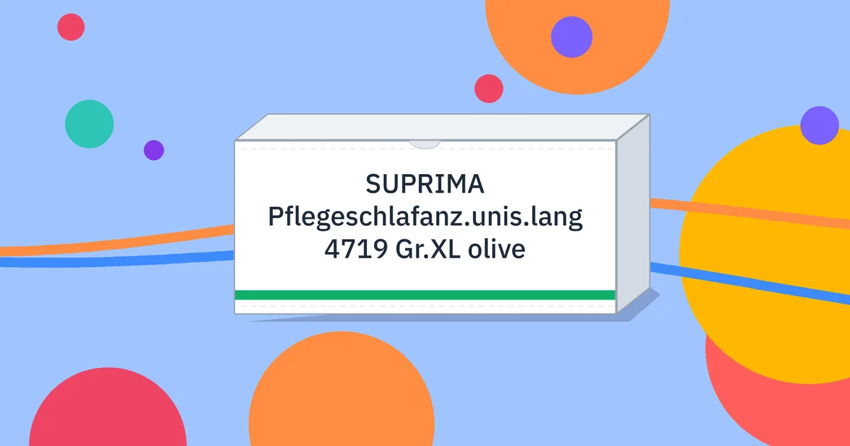 Symbolbild: Packung mit der Aufschrift SUPRIMA Pflegeschlafanz.unis.lang 4719 Gr.XL olive (PZN 17314530) – Verfügbarkeit und Bezug in Apotheken in Frankfurt am Main