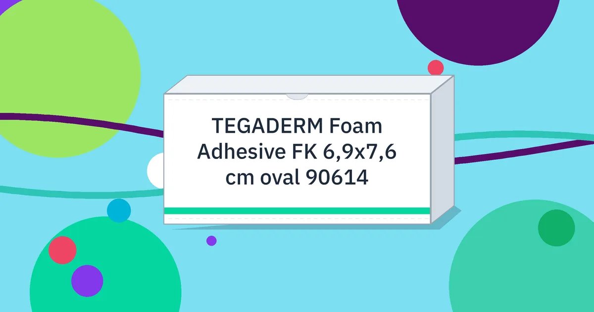 Symbolbild: Packung mit der Aufschrift TEGADERM Foam Adhesive FK 6,9x7,6 cm oval 90614 (PZN 11691527) – Verfügbarkeit und Bezug in Apotheken in Frankfurt am Main