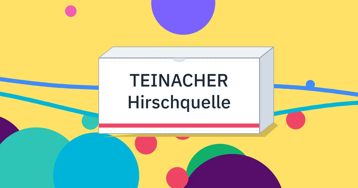 Symbolbild: Packung mit der Aufschrift TEINACHER Hirschquelle (PZN 03059229) – Verfügbarkeit und Bezug in Apotheken in Frankfurt am Main