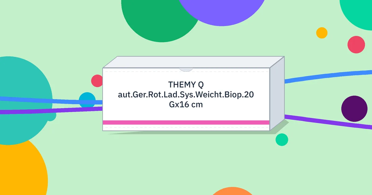 Symbolbild: Packung mit der Aufschrift THEMY Q aut.Ger.Rot.Lad.Sys.Weicht.Biop.20 Gx16 cm (PZN 19738085) – Verfügbarkeit und Bezug in Apotheken in Frankfurt am Main
