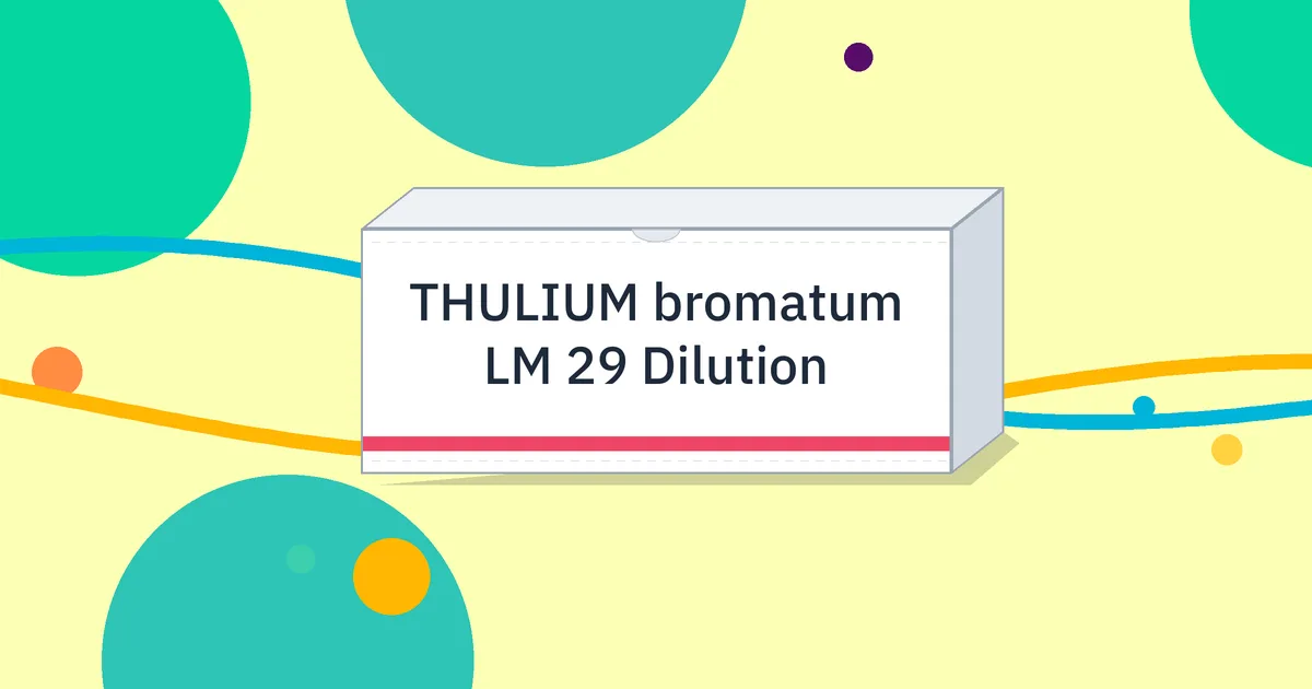 Symbolbild: Packung mit der Aufschrift THULIUM bromatum LM 29 Dilution (PZN 13691276) – Verfügbarkeit und Bezug in Apotheken in Frankfurt am Main