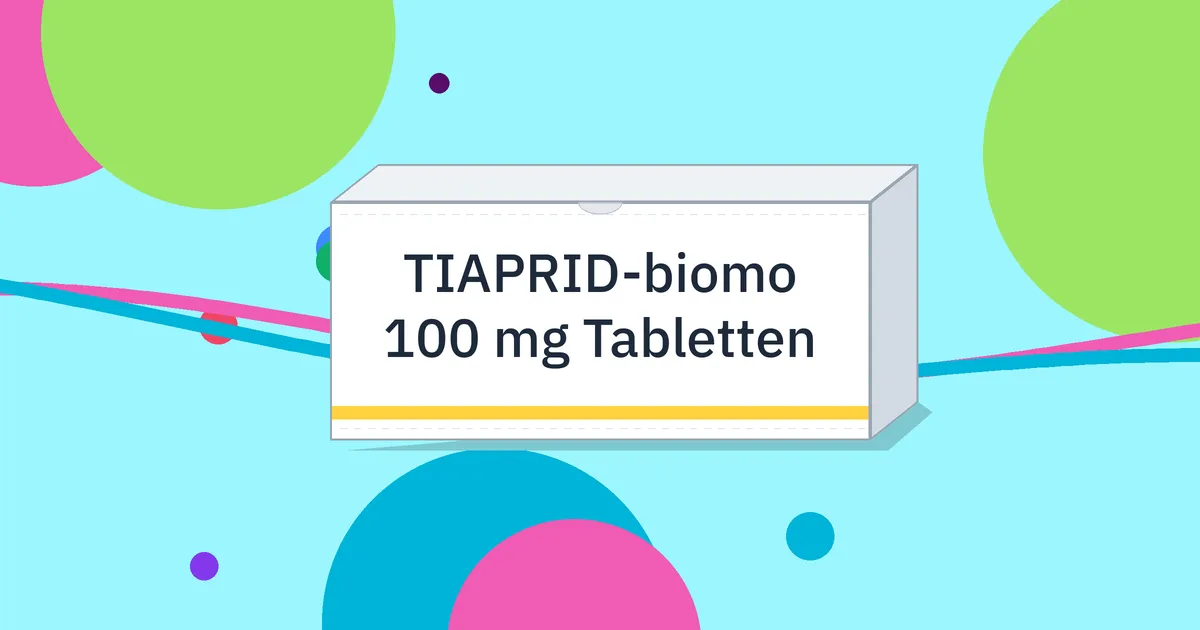 Symbolbild: Packung mit der Aufschrift TIAPRID-biomo 100 mg Tabletten (PZN 01874787) – Verfügbarkeit und Bezug in Apotheken in Frankfurt am Main