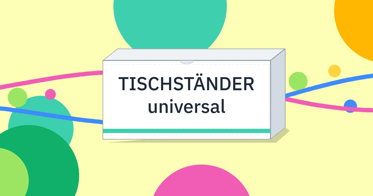 Symbolbild: Packung mit der Aufschrift TISCHSTÄNDER universal (PZN 10084073) – Verfügbarkeit und Bezug in Apotheken in Frankfurt am Main