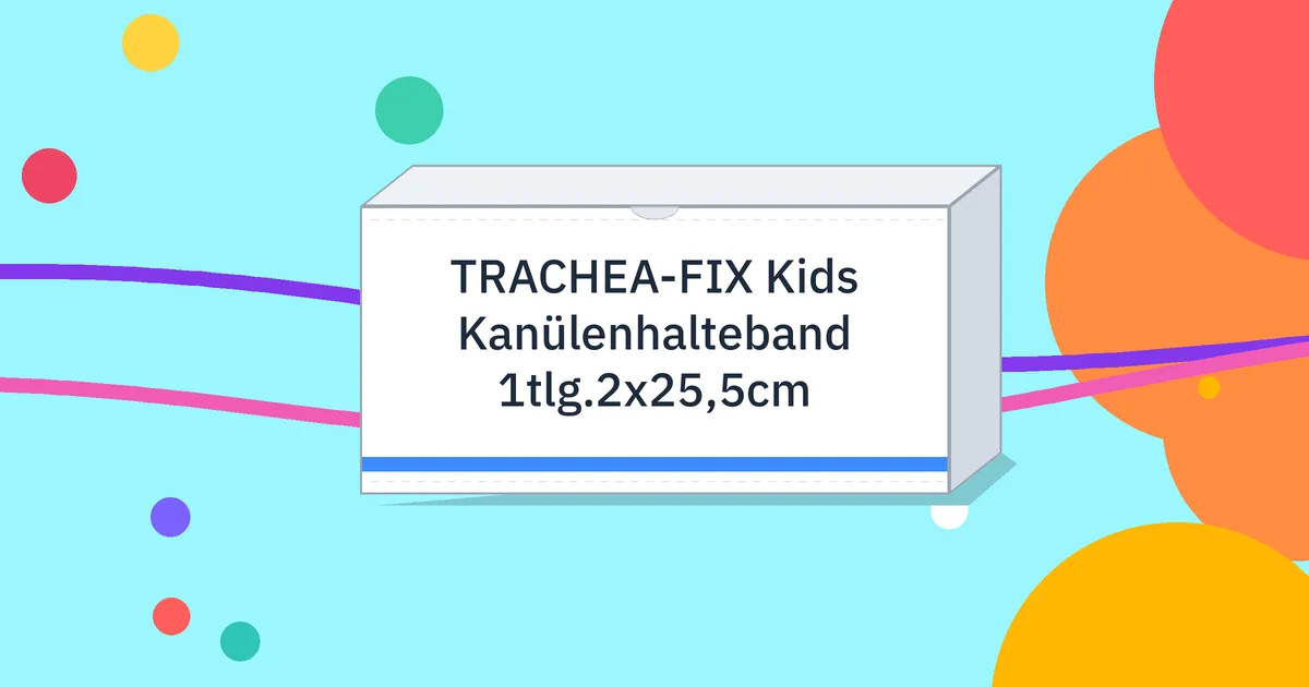Symbolbild: Packung mit der Aufschrift TRACHEA-FIX Kids Kanülenhalteband 1tlg.2x25,5cm (PZN 18726453) – Verfügbarkeit und Bezug in Apotheken in Frankfurt am Main