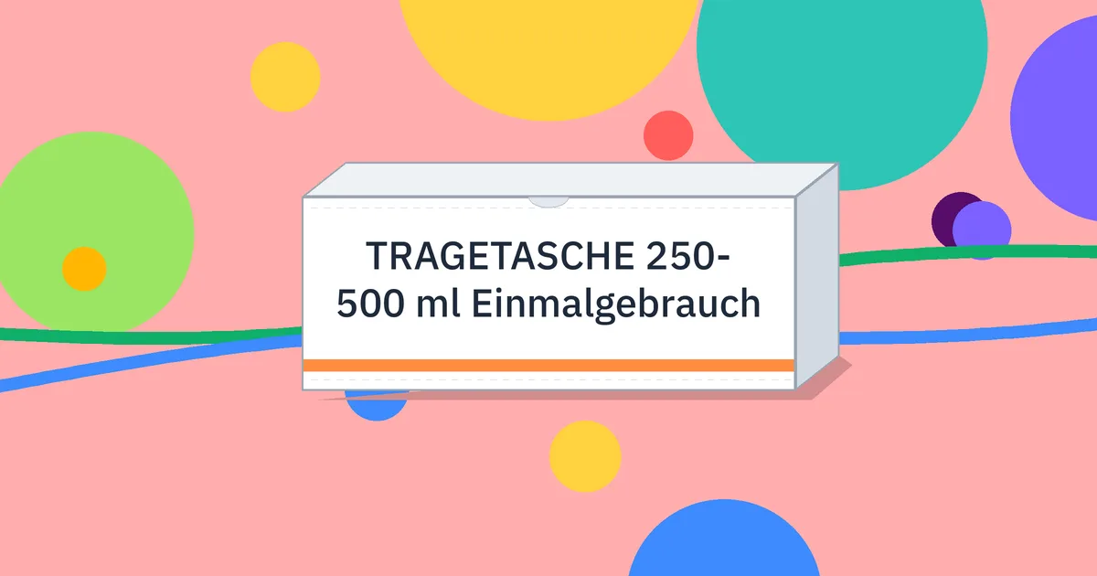 Symbolbild: Packung mit der Aufschrift TRAGETASCHE 250-500 ml Einmalgebrauch (PZN 09217936) – Verfügbarkeit und Bezug in Apotheken in Frankfurt am Main
