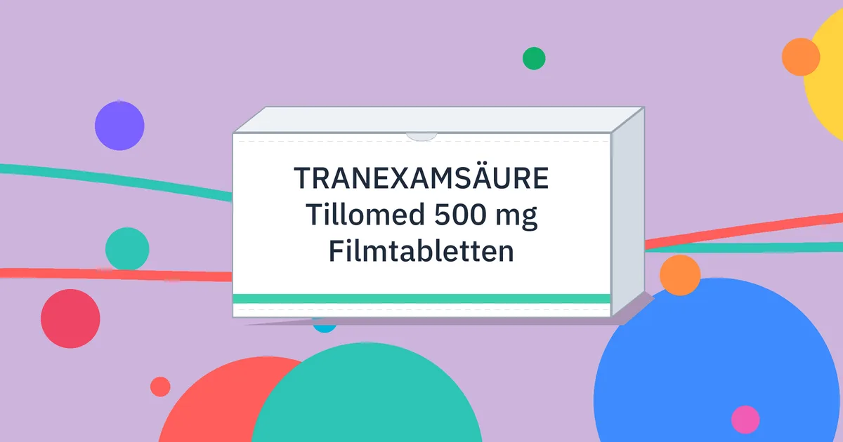 Symbolbild: Packung mit der Aufschrift TRANEXAMSÄURE Tillomed 500 mg Filmtabletten (PZN 13825877) – Verfügbarkeit und Bezug in Apotheken in Frankfurt am Main