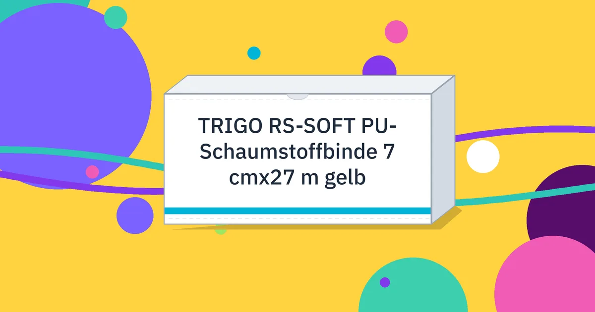 Symbolbild: Packung mit der Aufschrift TRIGO RS-SOFT PU-Schaumstoffbinde 7 cmx27 m gelb (PZN 20614106) – Verfügbarkeit und Bezug in Apotheken in Frankfurt am Main