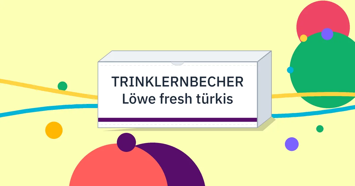 Symbolbild: Packung mit der Aufschrift TRINKLERNBECHER Löwe fresh türkis (PZN 16897765) – Verfügbarkeit und Bezug in Apotheken in Frankfurt am Main