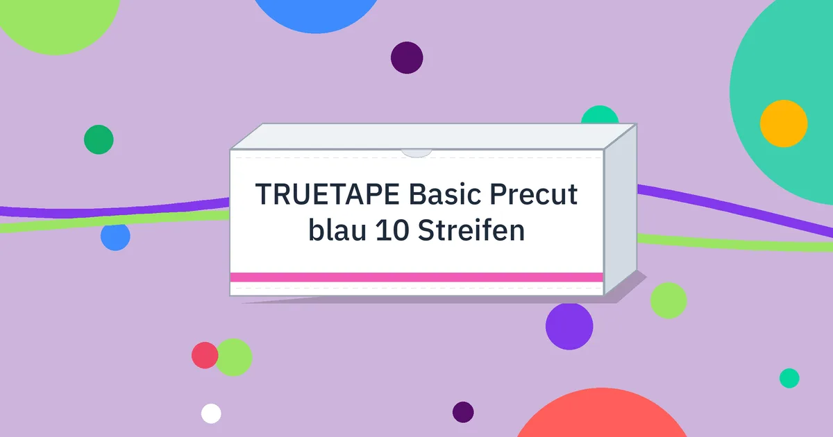 Symbolbild: Packung mit der Aufschrift TRUETAPE Basic Precut blau 10 Streifen (PZN 19229099) – Verfügbarkeit und Bezug in Apotheken in Frankfurt am Main