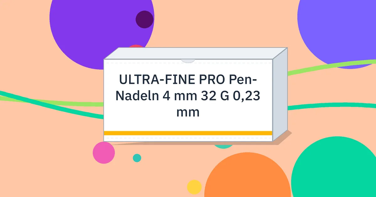 Symbolbild: Packung mit der Aufschrift ULTRA-FINE PRO Pen-Nadeln 4 mm 32 G 0,23 mm (PZN 20869817) – Verfügbarkeit und Bezug in Apotheken in Frankfurt am Main