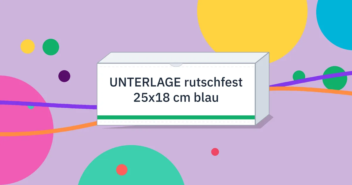 Symbolbild: Packung mit der Aufschrift UNTERLAGE rutschfest 25x18 cm blau (PZN 10853086) – Verfügbarkeit und Bezug in Apotheken in Frankfurt am Main