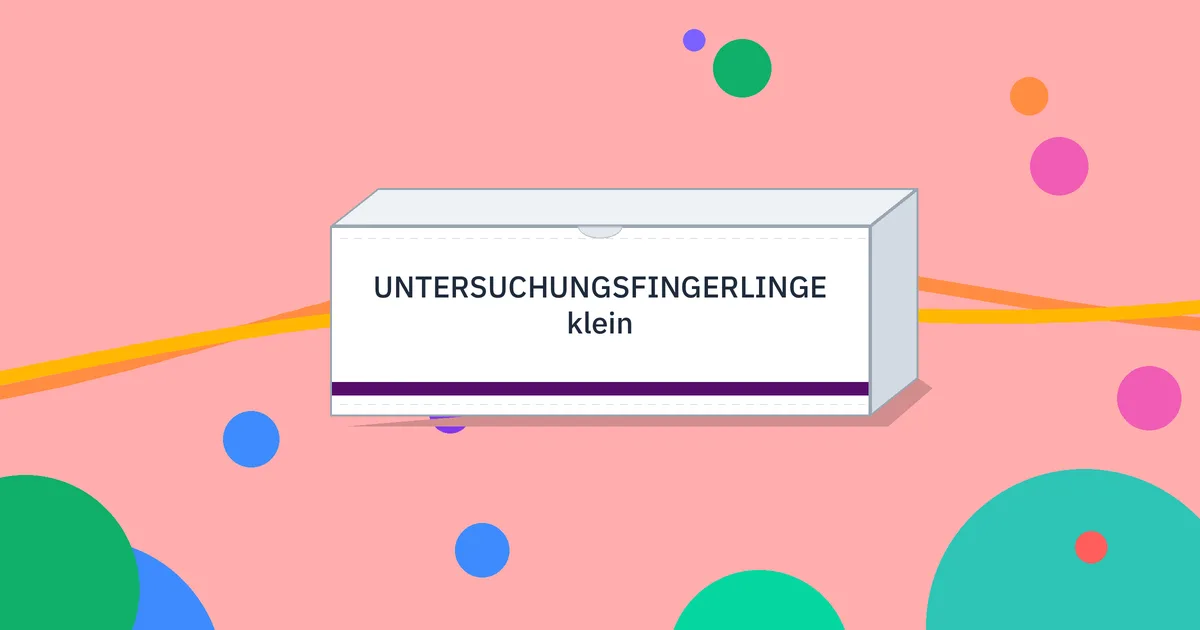 Symbolbild: Packung mit der Aufschrift UNTERSUCHUNGSFINGERLINGE klein (PZN 02617644) – Verfügbarkeit und Bezug in Apotheken in Frankfurt am Main