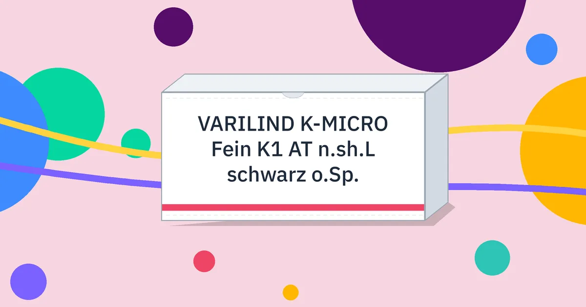 Symbolbild: Packung mit der Aufschrift VARILIND K-MICRO Fein K1 AT n.sh.L schwarz o.Sp. (PZN 20552569) – Verfügbarkeit und Bezug in Apotheken in Frankfurt am Main