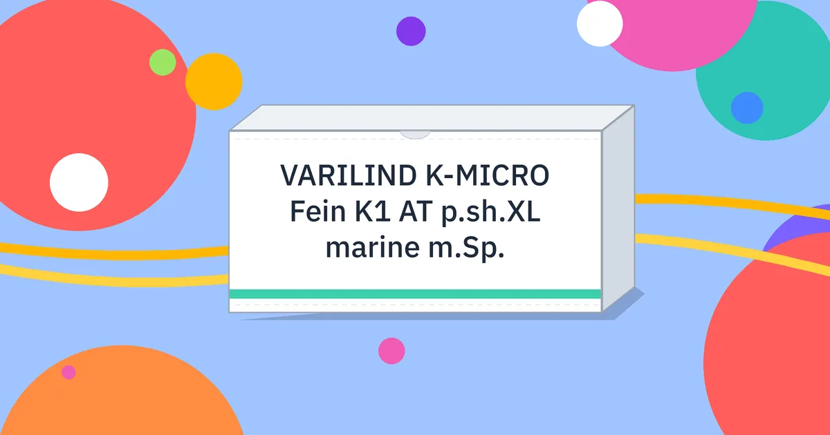Symbolbild: Packung mit der Aufschrift VARILIND K-MICRO Fein K1 AT p.sh.XL marine m.Sp. (PZN 20552061) – Verfügbarkeit und Bezug in Apotheken in Frankfurt am Main