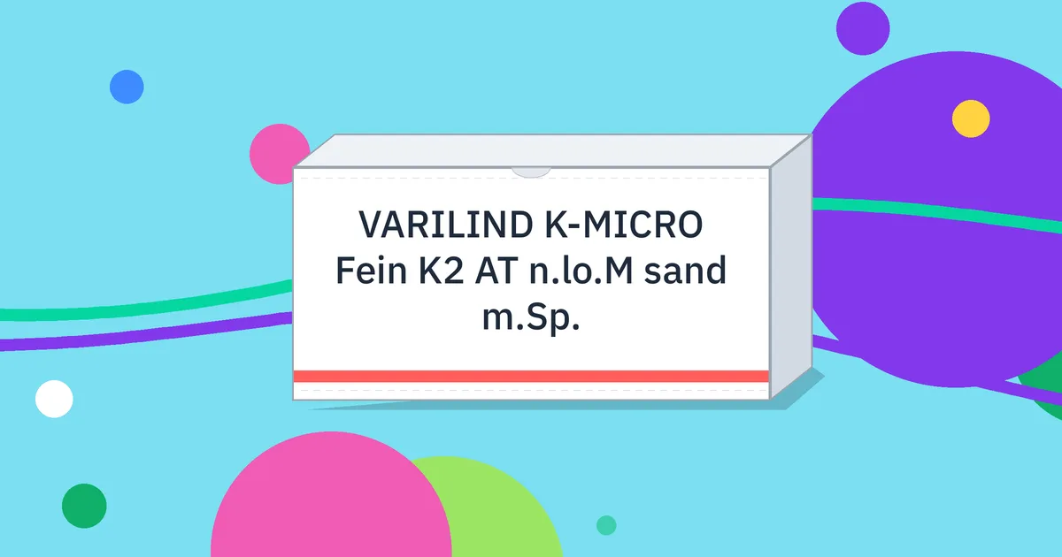 Symbolbild: Packung mit der Aufschrift VARILIND K-MICRO Fein K2 AT n.lo.M sand m.Sp. (PZN 20618239) – Verfügbarkeit und Bezug in Apotheken in Frankfurt am Main