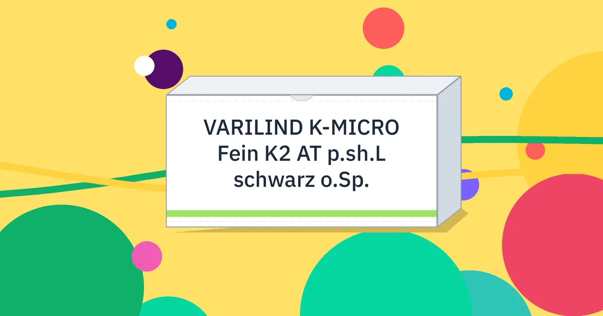 Symbolbild: Packung mit der Aufschrift VARILIND K-MICRO Fein K2 AT p.sh.L schwarz o.Sp. (PZN 20553959) – Verfügbarkeit und Bezug in Apotheken in Frankfurt am Main
