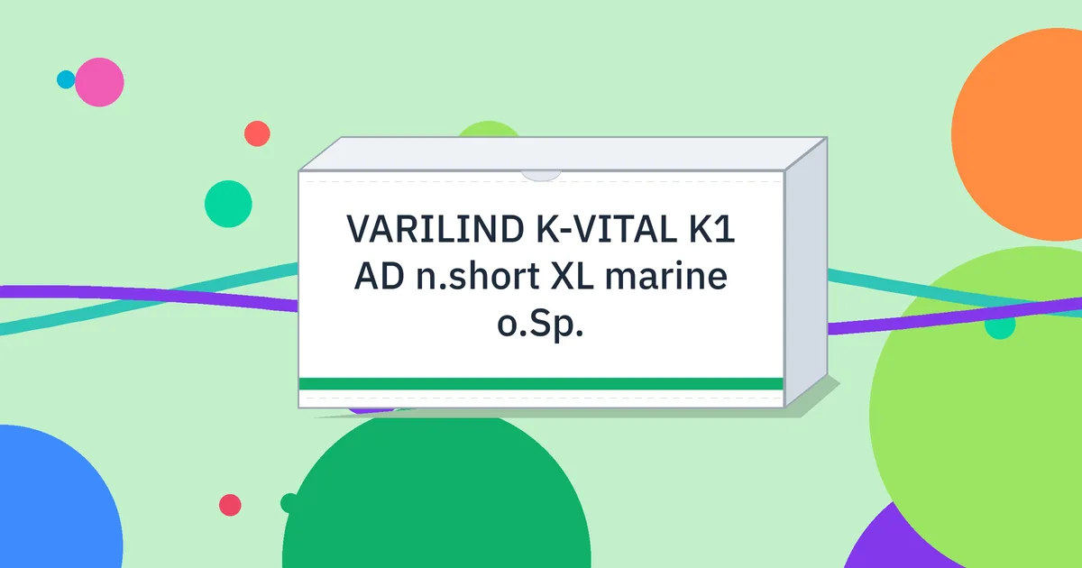 Symbolbild: Packung mit der Aufschrift VARILIND K-VITAL K1 AD n.short XL marine o.Sp. (PZN 20566407) – Verfügbarkeit und Bezug in Apotheken in Frankfurt am Main
