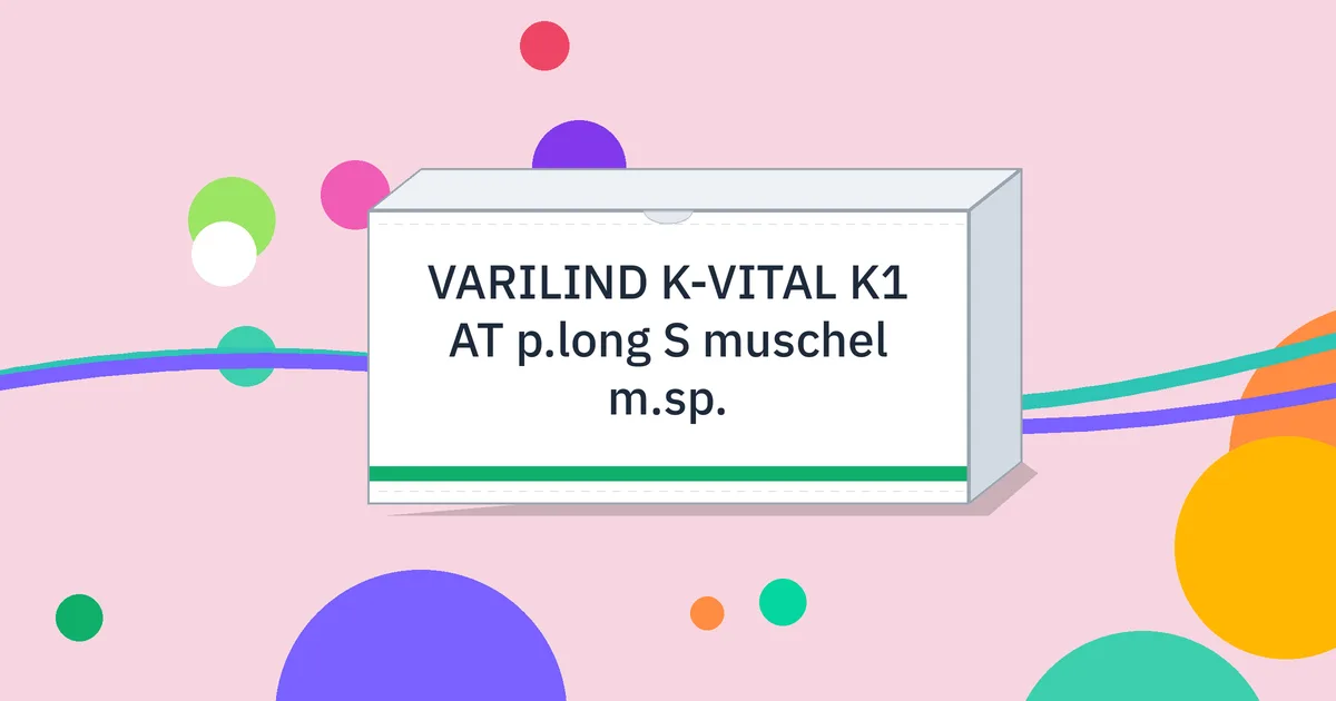 Symbolbild: Packung mit der Aufschrift VARILIND K-VITAL K1 AT p.long S muschel m.sp. (PZN 20560824) – Verfügbarkeit und Bezug in Apotheken in Frankfurt am Main