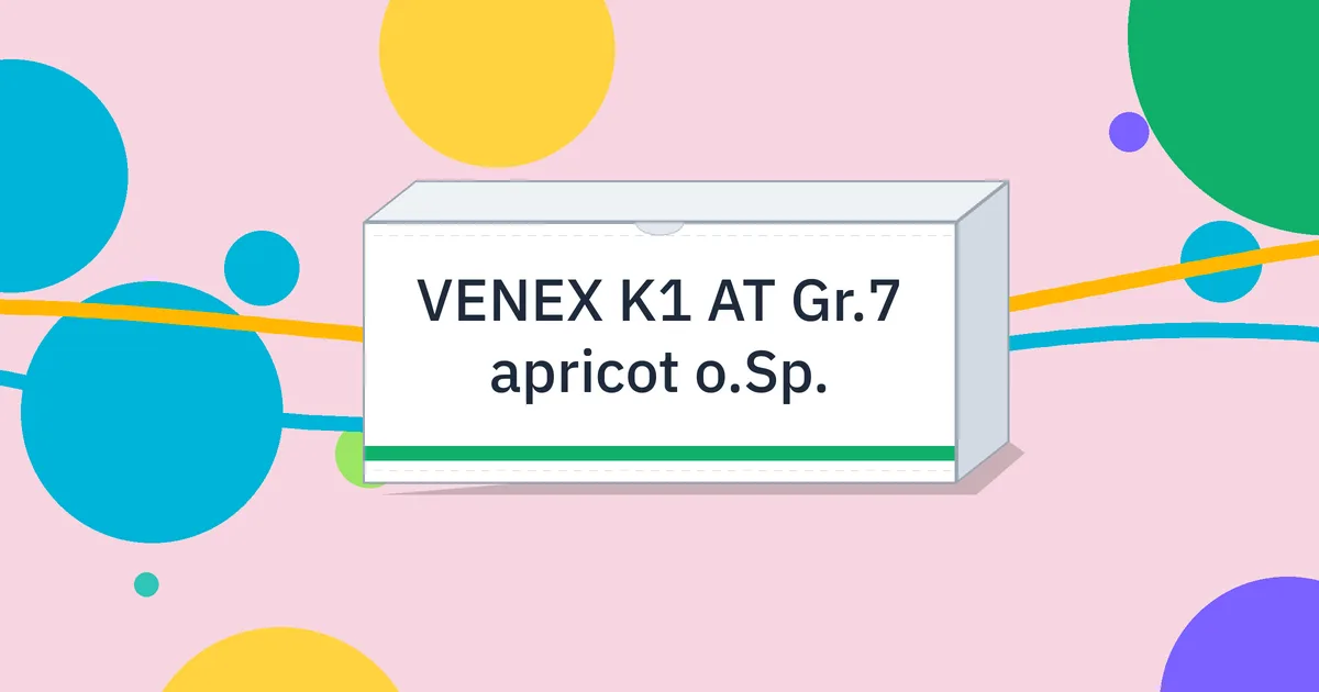Symbolbild: Packung mit der Aufschrift VENEX K1 AT Gr.7 apricot o.Sp. (PZN 03197871) – Verfügbarkeit und Bezug in Apotheken in Frankfurt am Main