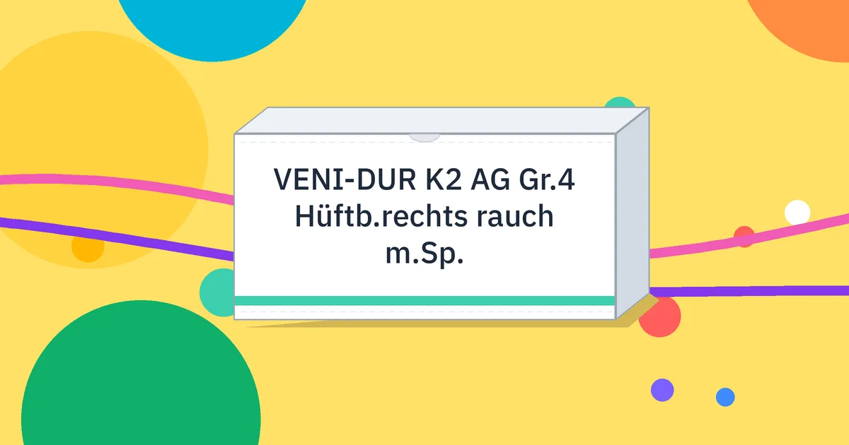 Symbolbild: Packung mit der Aufschrift VENI-DUR K2 AG Gr.4 Hüftb.rechts rauch m.Sp. (PZN 03248864) – Verfügbarkeit und Bezug in Apotheken in Frankfurt am Main