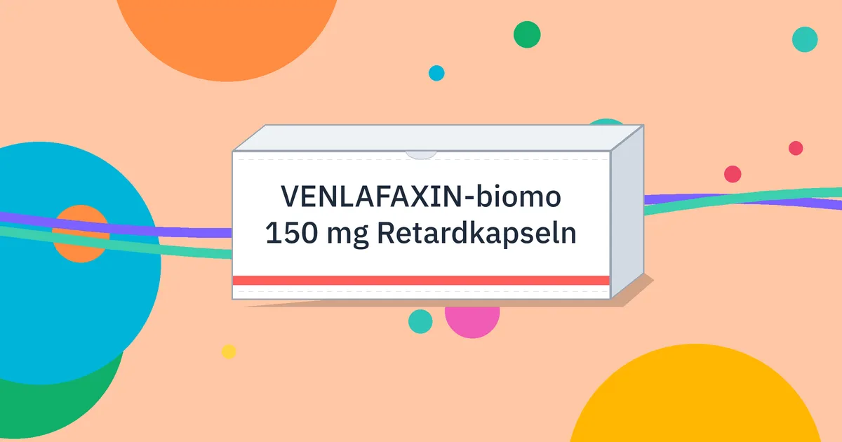 Symbolbild: Packung mit der Aufschrift VENLAFAXIN-biomo 150 mg Retardkapseln (PZN 06060084) – Verfügbarkeit und Bezug in Apotheken in Frankfurt am Main