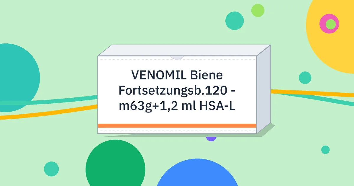 Symbolbild: Packung mit der Aufschrift VENOMIL Biene Fortsetzungsb.120 -m63g+1,2 ml HSA-L (PZN 17601755) – Verfügbarkeit und Bezug in Apotheken in Frankfurt am Main