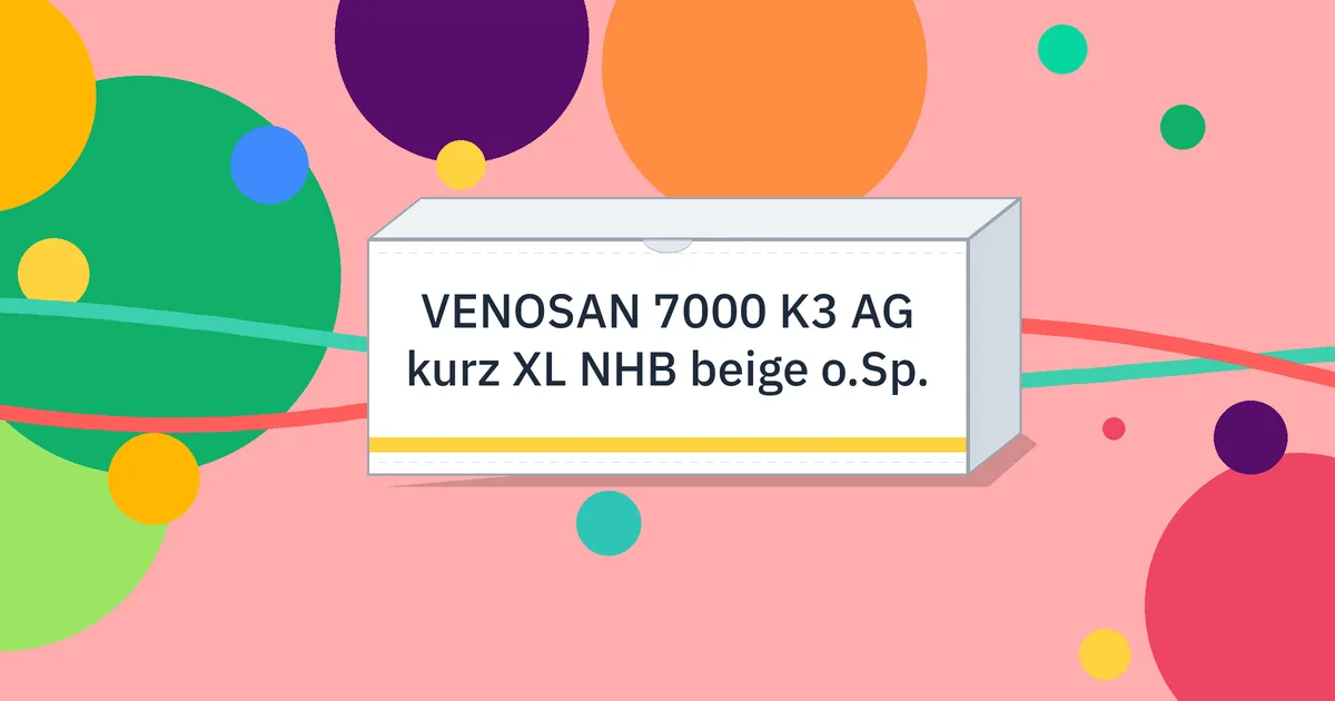 Symbolbild: Packung mit der Aufschrift VENOSAN 7000 K3 AG kurz XL NHB beige o.Sp. (PZN 14435434) – Verfügbarkeit und Bezug in Apotheken in Frankfurt am Main