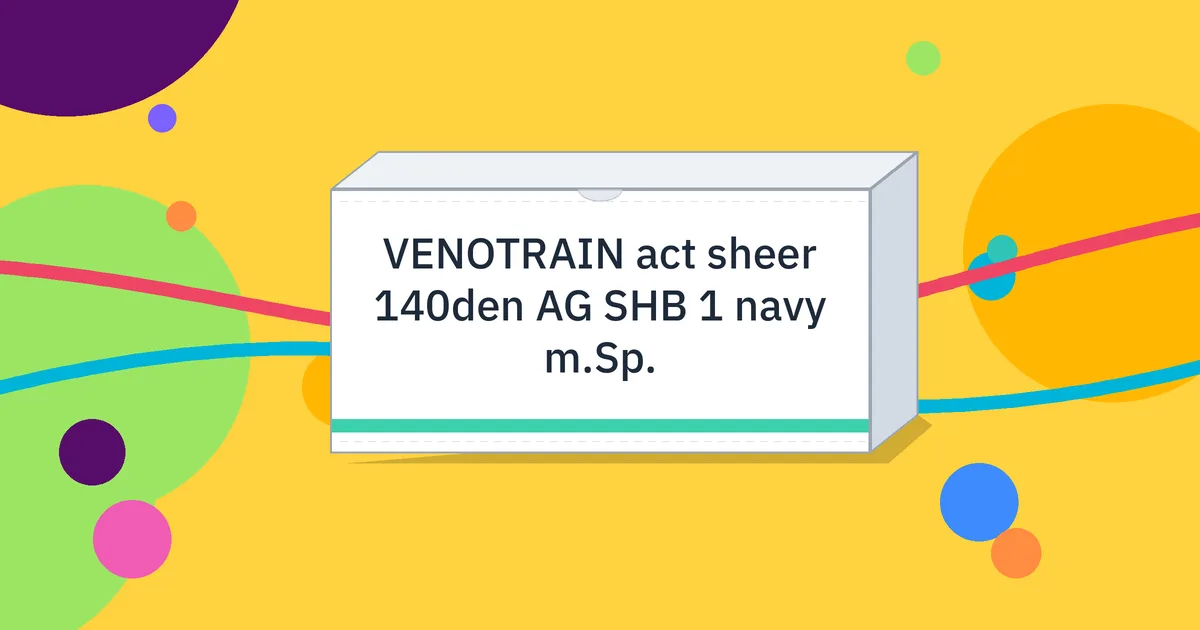 Symbolbild: Packung mit der Aufschrift VENOTRAIN act sheer 140den AG SHB 1 navy m.Sp. (PZN 16208352) – Verfügbarkeit und Bezug in Apotheken in Frankfurt am Main