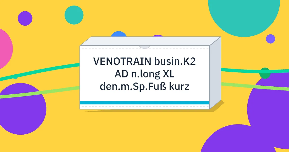 Symbolbild: Packung mit der Aufschrift VENOTRAIN busin.K2 AD n.long XL den.m.Sp.Fuß kurz (PZN 19057818) – Verfügbarkeit und Bezug in Apotheken in Frankfurt am Main