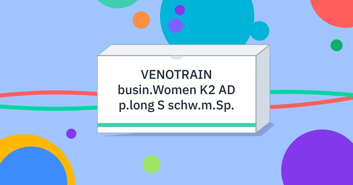 Symbolbild: Packung mit der Aufschrift VENOTRAIN busin.Women K2 AD p.long S schw.m.Sp. (PZN 10196375) – Verfügbarkeit und Bezug in Apotheken in Frankfurt am Main