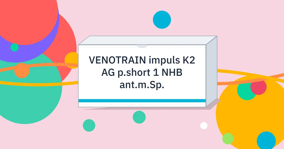Symbolbild: Packung mit der Aufschrift VENOTRAIN impuls K2 AG p.short 1 NHB ant.m.Sp. (PZN 15214758) – Verfügbarkeit und Bezug in Apotheken in Frankfurt am Main
