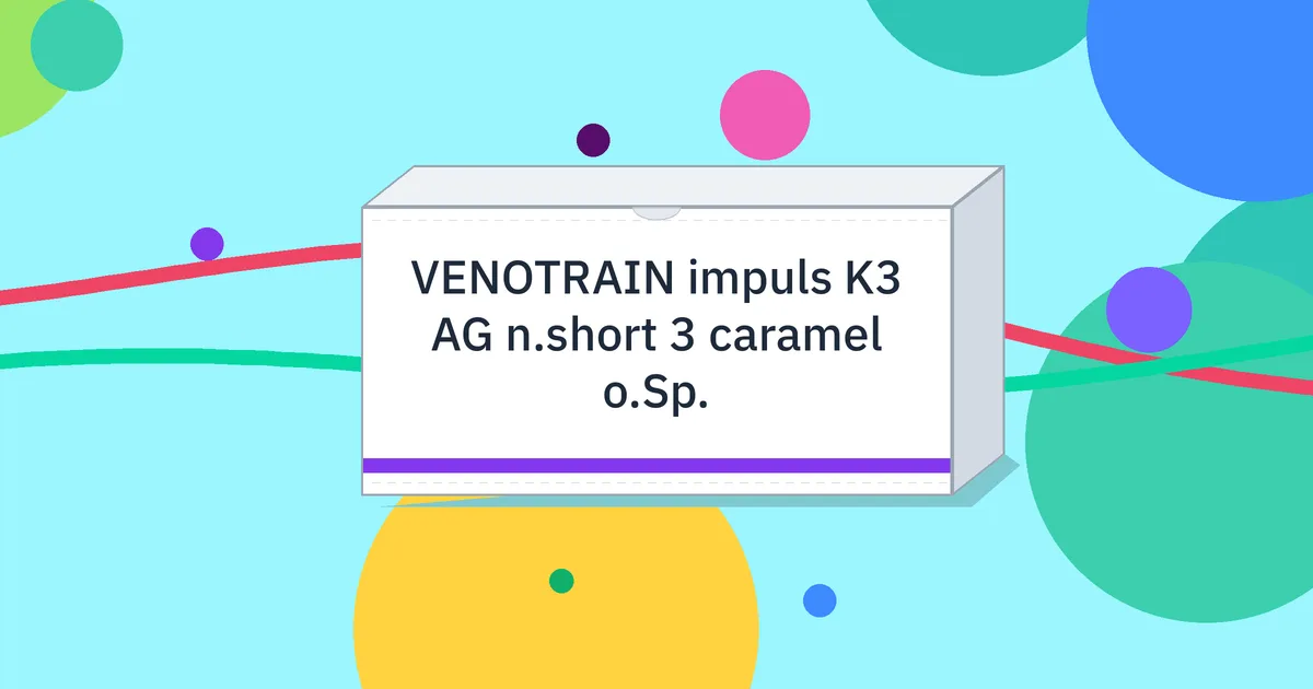 Symbolbild: Packung mit der Aufschrift VENOTRAIN impuls K3 AG n.short 3 caramel o.Sp. (PZN 08420859) – Verfügbarkeit und Bezug in Apotheken in Frankfurt am Main