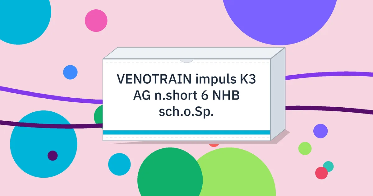 Symbolbild: Packung mit der Aufschrift VENOTRAIN impuls K3 AG n.short 6 NHB sch.o.Sp. (PZN 00538685) – Verfügbarkeit und Bezug in Apotheken in Frankfurt am Main