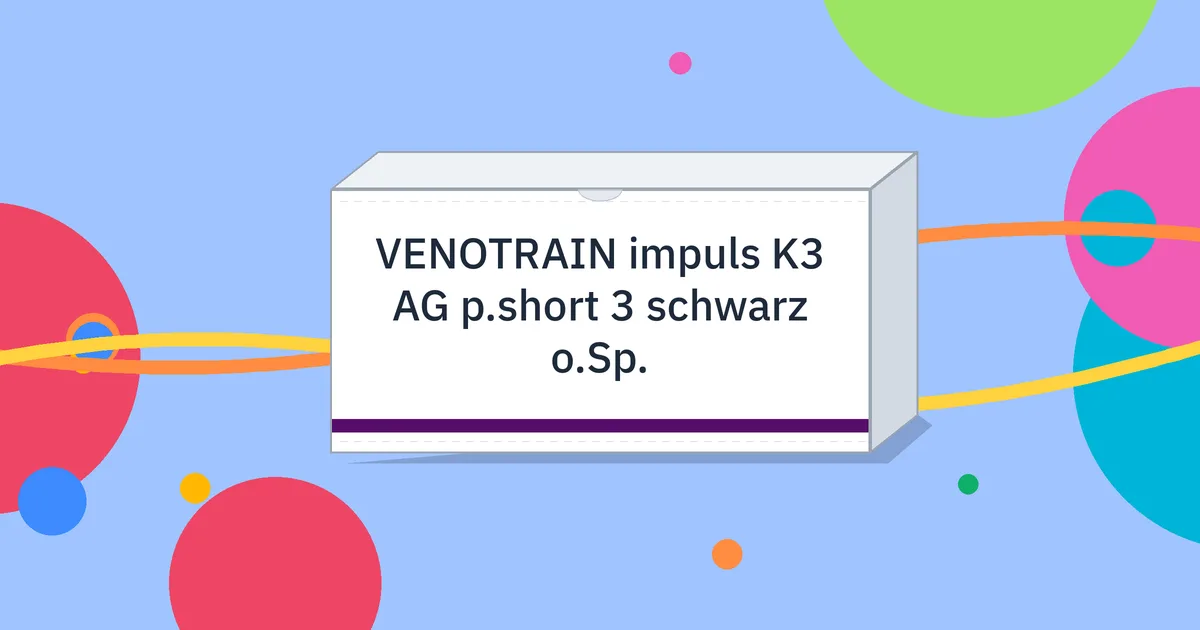 Symbolbild: Packung mit der Aufschrift VENOTRAIN impuls K3 AG p.short 3 schwarz o.Sp. (PZN 00504568) – Verfügbarkeit und Bezug in Apotheken in Frankfurt am Main