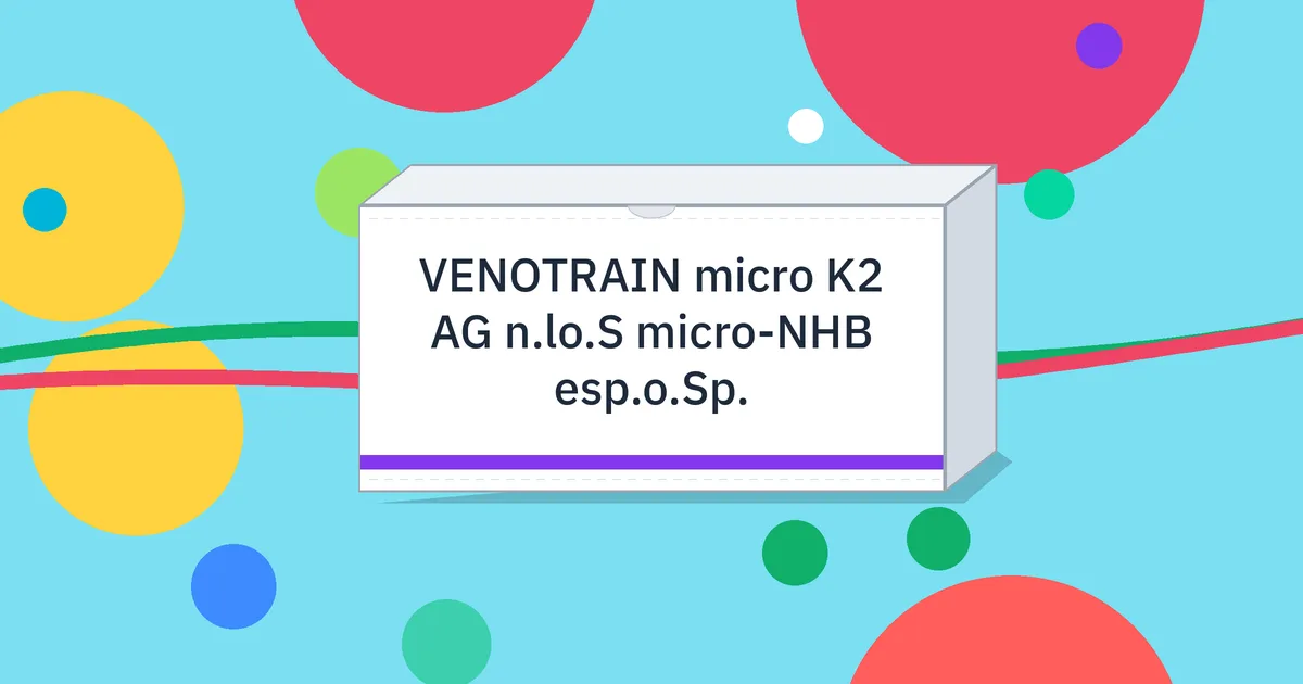 Symbolbild: Packung mit der Aufschrift VENOTRAIN micro K2 AG n.lo.S micro-NHB esp.o.Sp. (PZN 16067070) – Verfügbarkeit und Bezug in Apotheken in Frankfurt am Main