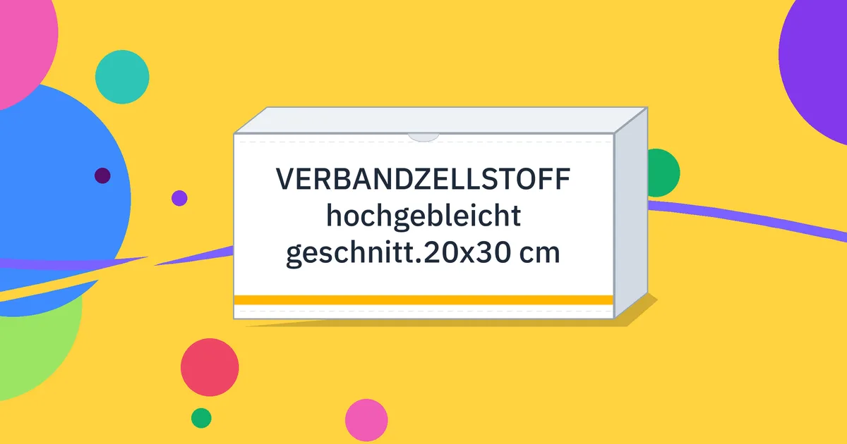 Symbolbild: Packung mit der Aufschrift VERBANDZELLSTOFF hochgebleicht geschnitt.20x30 cm (PZN 08725234) – Verfügbarkeit und Bezug in Apotheken in Frankfurt am Main
