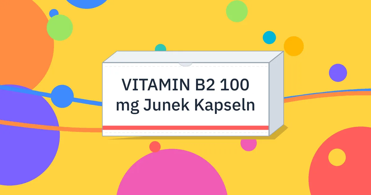 Symbolbild: Packung mit der Aufschrift VITAMIN B2 100 mg Junek Kapseln (PZN 16572336) – Verfügbarkeit und Bezug in Apotheken in Frankfurt am Main