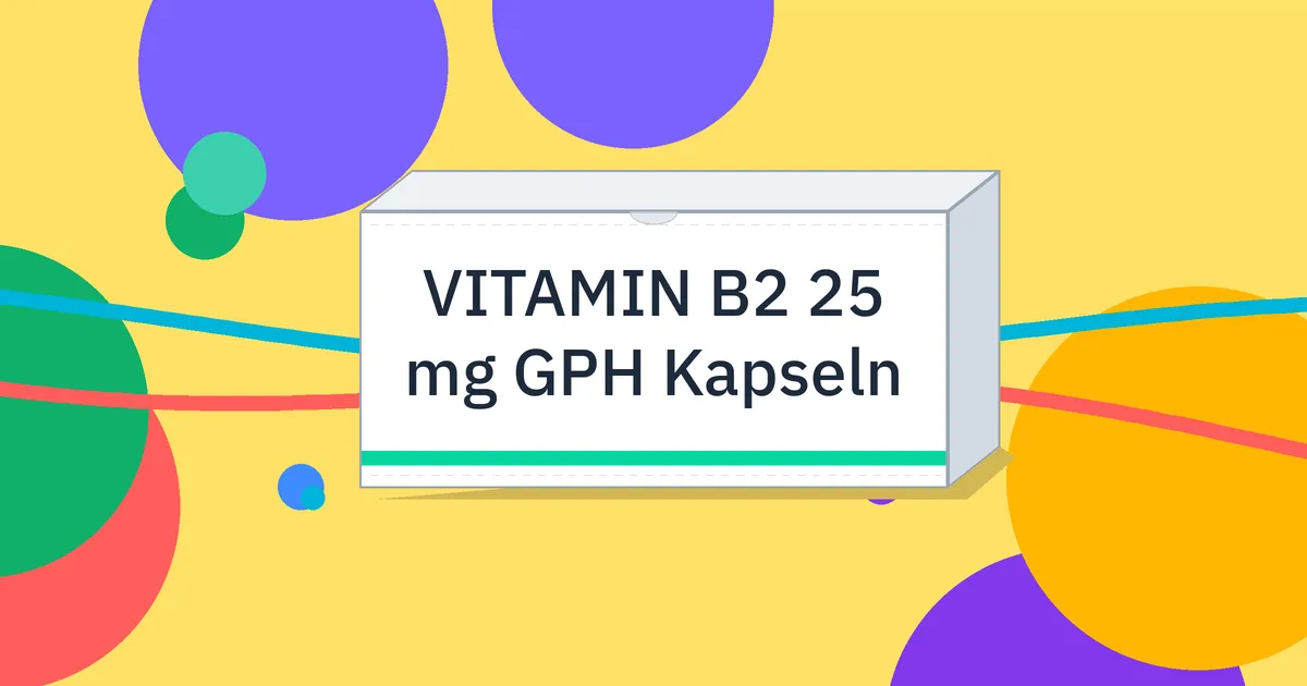 Symbolbild: Packung mit der Aufschrift VITAMIN B2 25 mg GPH Kapseln (PZN 16571101) – Verfügbarkeit und Bezug in Apotheken in Frankfurt am Main