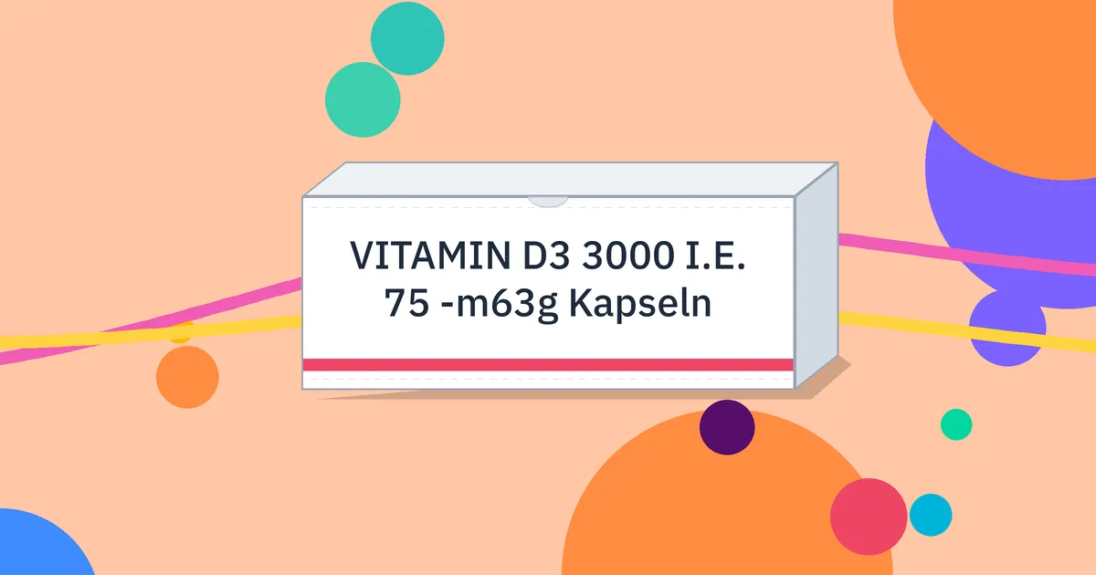 Symbolbild: Packung mit der Aufschrift VITAMIN D3 3000 I.E. 75 -m63g Kapseln (PZN 17891084) – Verfügbarkeit und Bezug in Apotheken in Frankfurt am Main