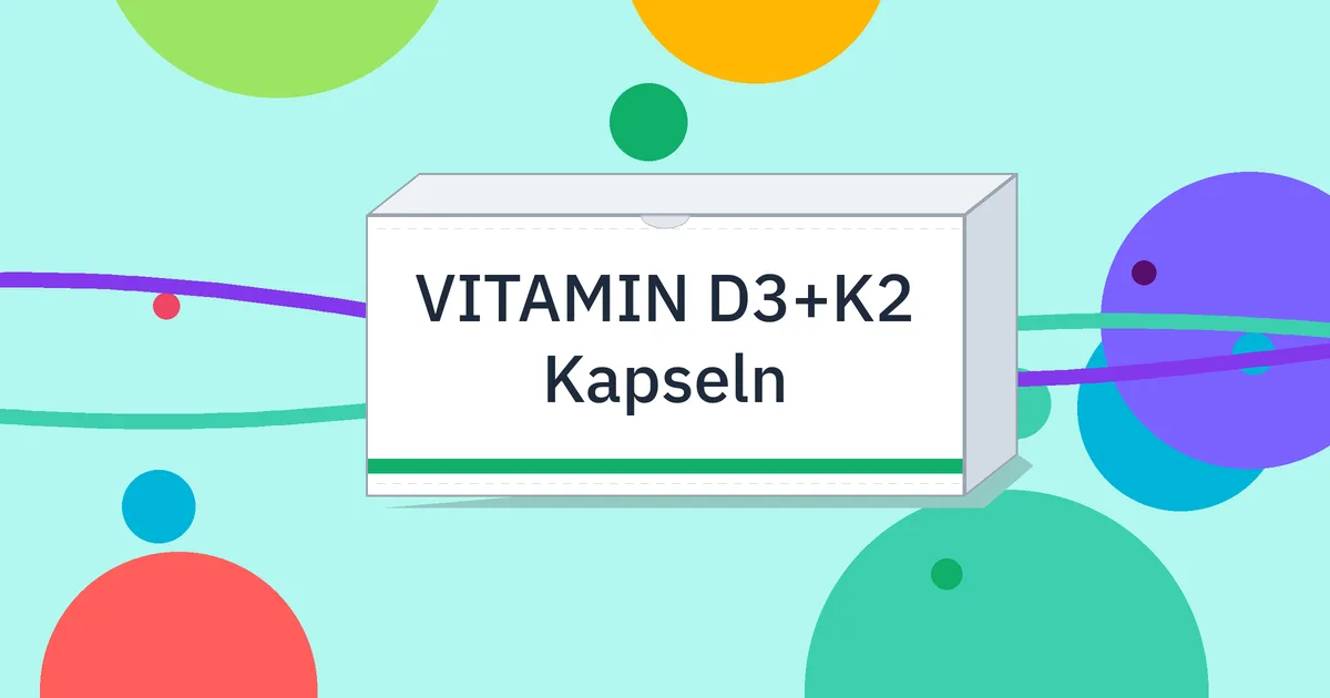 Symbolbild: Packung mit der Aufschrift VITAMIN D3+K2 Kapseln (PZN 18666219) – Verfügbarkeit und Bezug in Apotheken in Frankfurt am Main