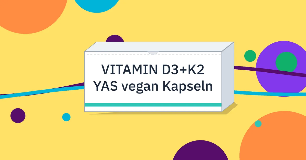 Symbolbild: Packung mit der Aufschrift VITAMIN D3+K2 YAS vegan Kapseln (PZN 19099797) – Verfügbarkeit und Bezug in Apotheken in Frankfurt am Main