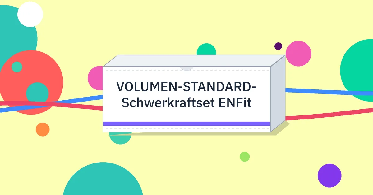 Symbolbild: Packung mit der Aufschrift VOLUMEN-STANDARD-Schwerkraftset ENFit (PZN 14174809) – Verfügbarkeit und Bezug in Apotheken in Frankfurt am Main