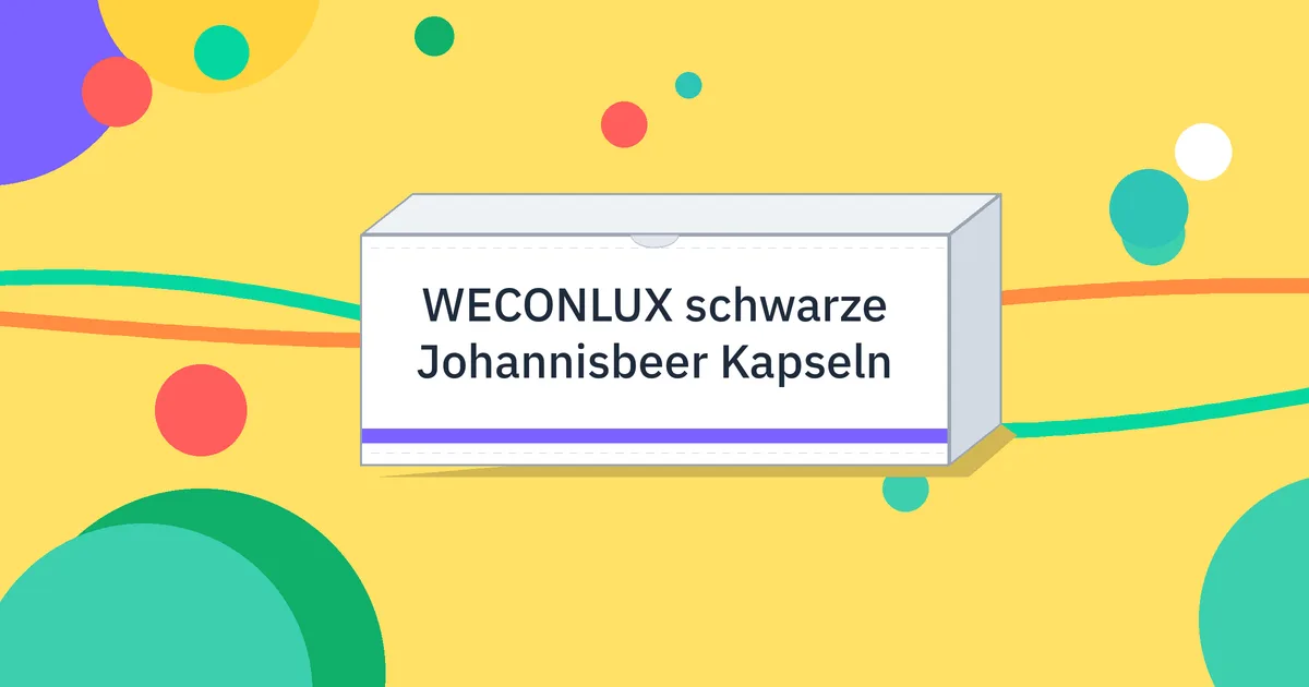 Symbolbild: Packung mit der Aufschrift WECONLUX schwarze Johannisbeer Kapseln (PZN 12726908) – Verfügbarkeit und Bezug in Apotheken in Frankfurt am Main