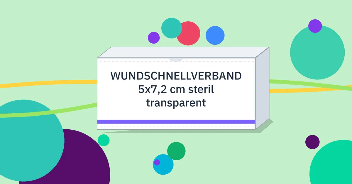 Symbolbild: Packung mit der Aufschrift WUNDSCHNELLVERBAND 5x7,2 cm steril transparent (PZN 20126387) – Verfügbarkeit und Bezug in Apotheken in Frankfurt am Main
