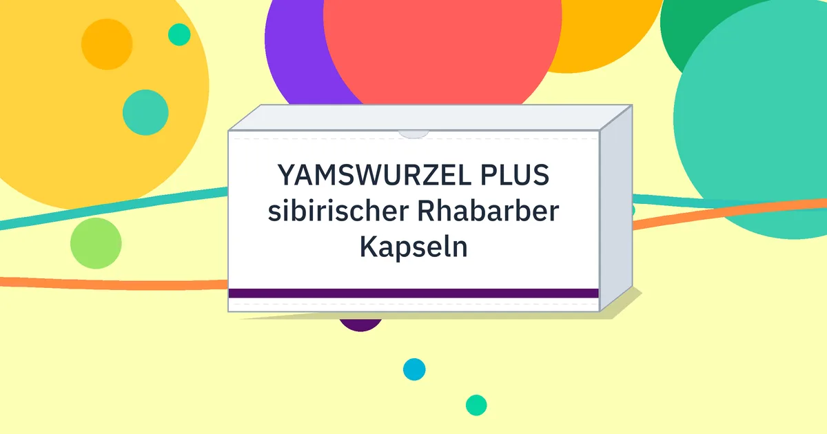 Symbolbild: Packung mit der Aufschrift YAMSWURZEL PLUS sibirischer Rhabarber Kapseln (PZN 12413983) – Verfügbarkeit und Bezug in Apotheken in Frankfurt am Main