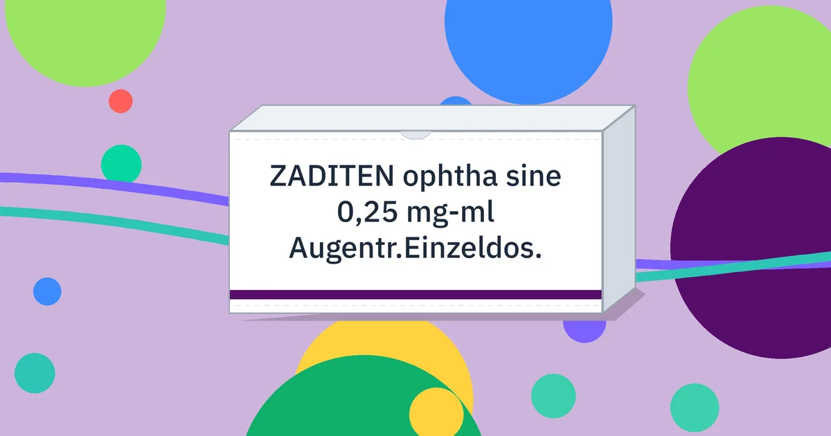 Symbolbild: Packung mit der Aufschrift ZADITEN ophtha sine 0,25 mg-ml Augentr.Einzeldos. (PZN 01478318) – Verfügbarkeit und Bezug in Apotheken in Frankfurt am Main